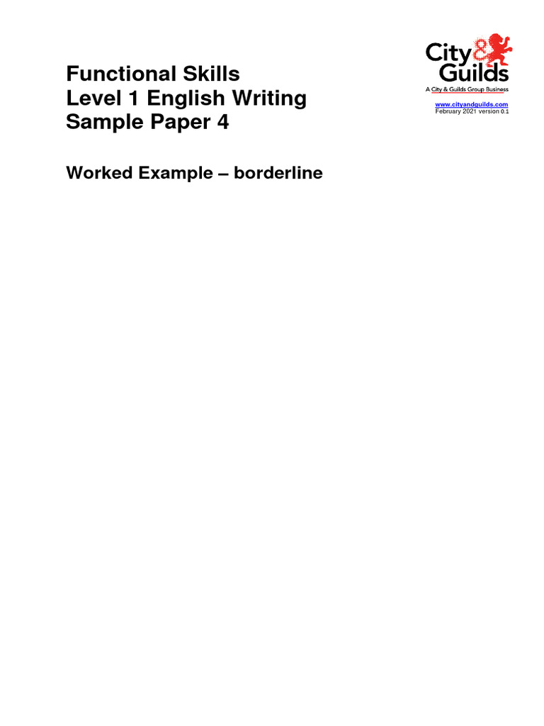 Sample Paper 4 - Level 1 Worked Example - Borderline | Download Free ...
