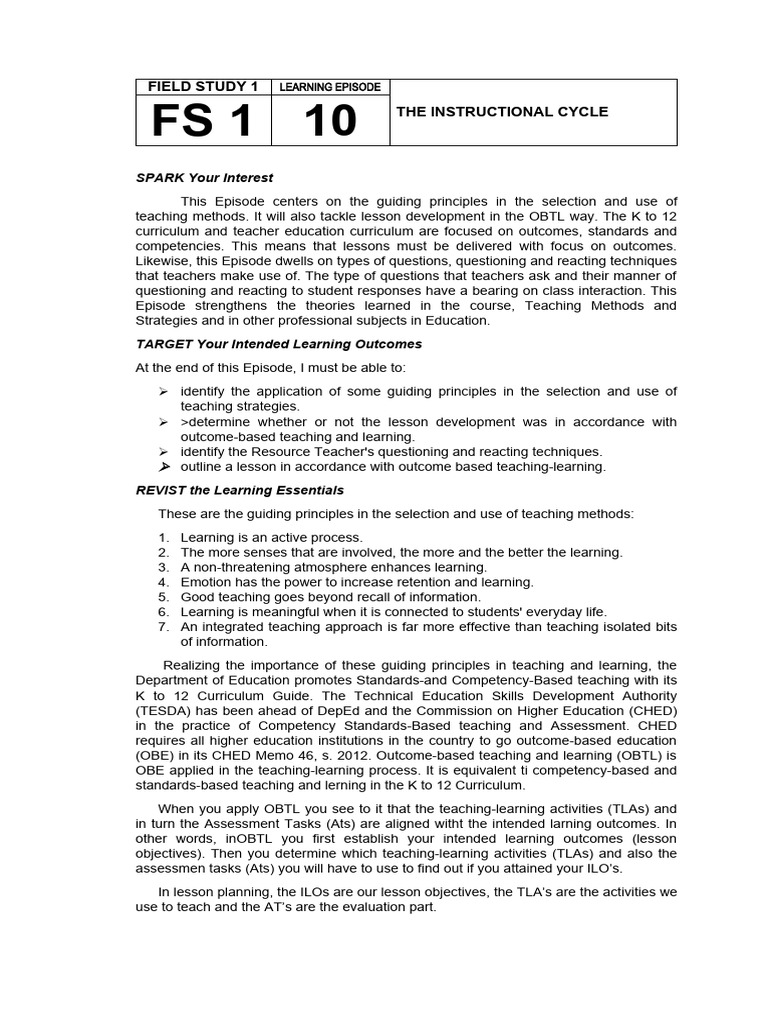 FS 1 Learning Ep 10 | PDF | Learning | Teaching Method