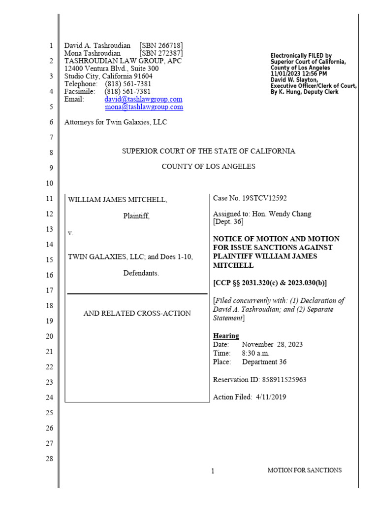 Legal Billy Vs TG 2023-11-01 TG Motion For Sanctions | PDF | Deposition ...