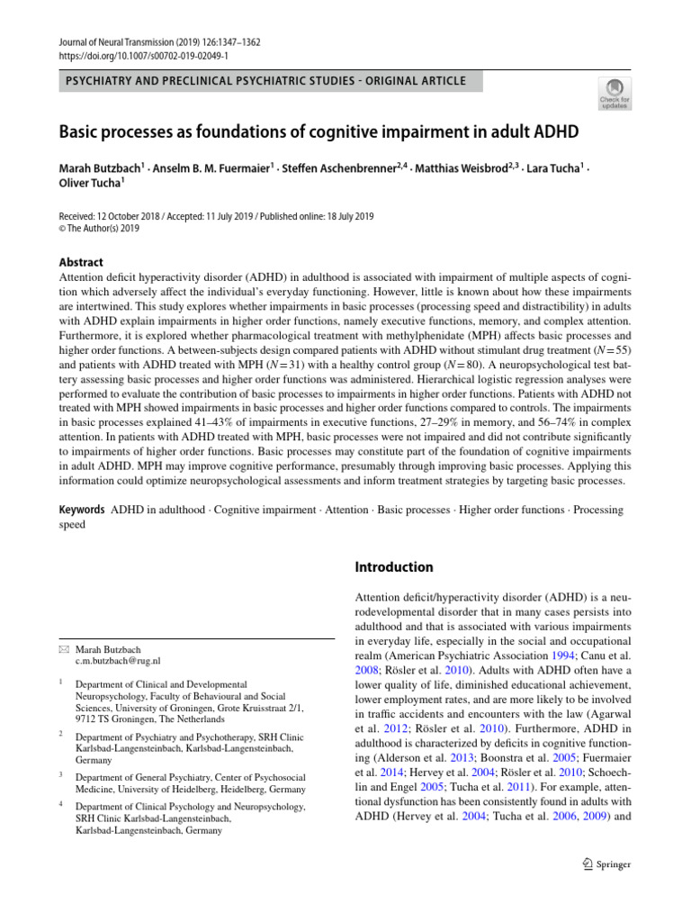 Basic Processes As Foundations of Cognitive Impairment in Adult ADHD | PDF | Attention Deficit ...