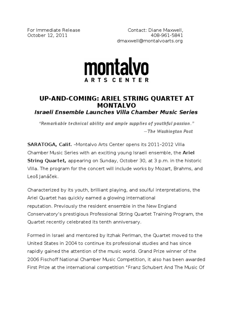 Ariel String Quartet at Montalvo | PDF | Chamber Music | Classical Music