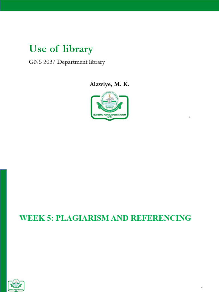 GNS 203 Week 5 Plagiarism and Referencing | PDF | Citation | Plagiarism GNS 203 Week 5 Plagiarism and Referencing | PDF | Citation | Plagiarism