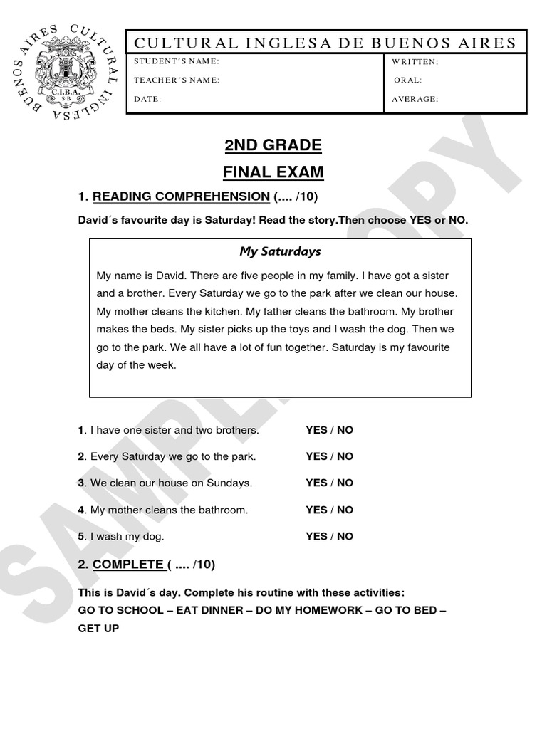 MODELO EXAMEN 2nd GRADE | PDF | Cuisine