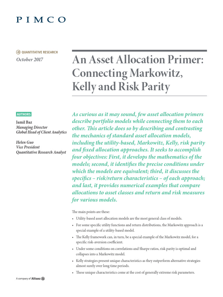 An Asset Allocation Primer 1682819594 | PDF | Modern Portfolio Theory ...