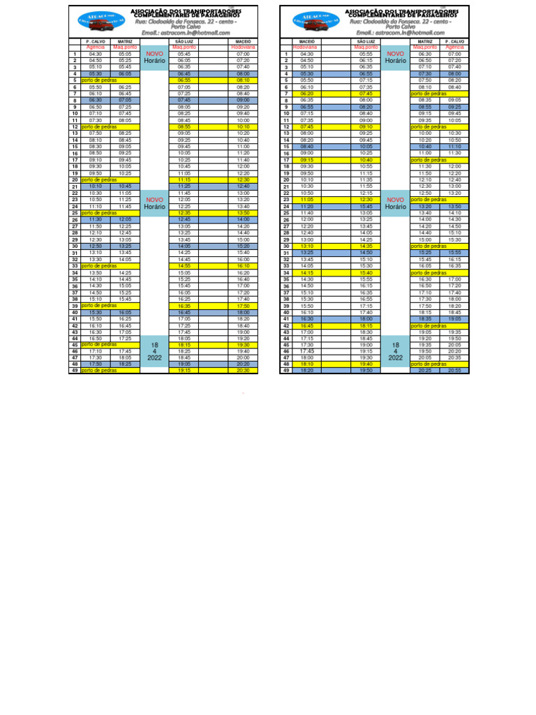 Tabelinha de Horario 18.04.22 | PDF