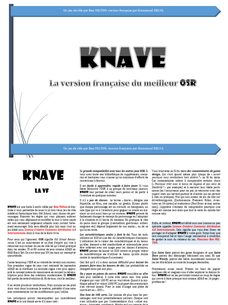 KNAVE : Jeu de rôle OSR en VF | PDF | Donjons et dragons | Dé