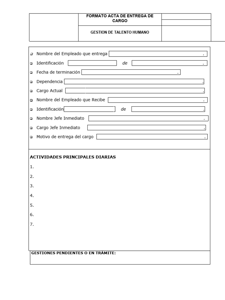 Formato de Acta de Entrega de Cargo | PDF | Informática