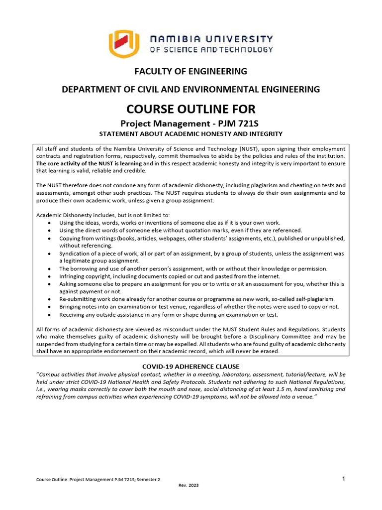 2.1. Project Management - PJM 721S Course Outline | PDF | Project ...