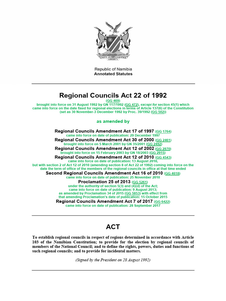 Regional Councils Act 22 of 1992 | PDF | Oath Of Office | Governance