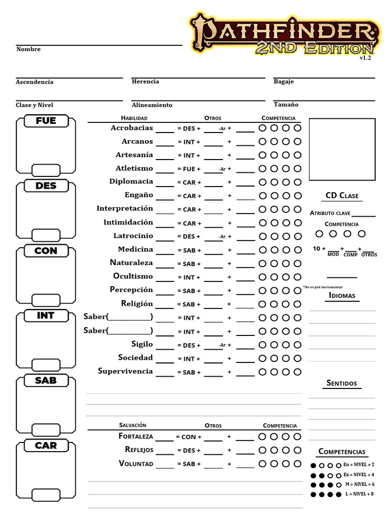 Pathfinder 2E - Hoja de Personaje Folleto Imprimir en 2x1 (Print ...