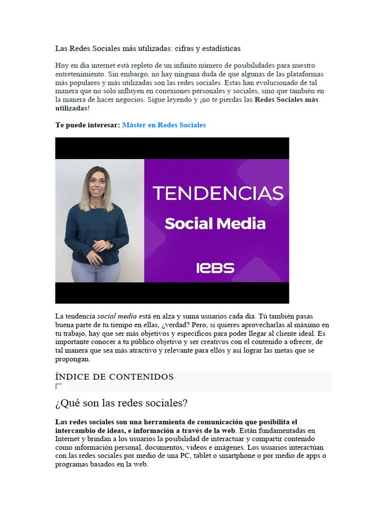 Las Redes Sociales Más Utilizadas | PDF | Servicio de redes sociales | Facebook