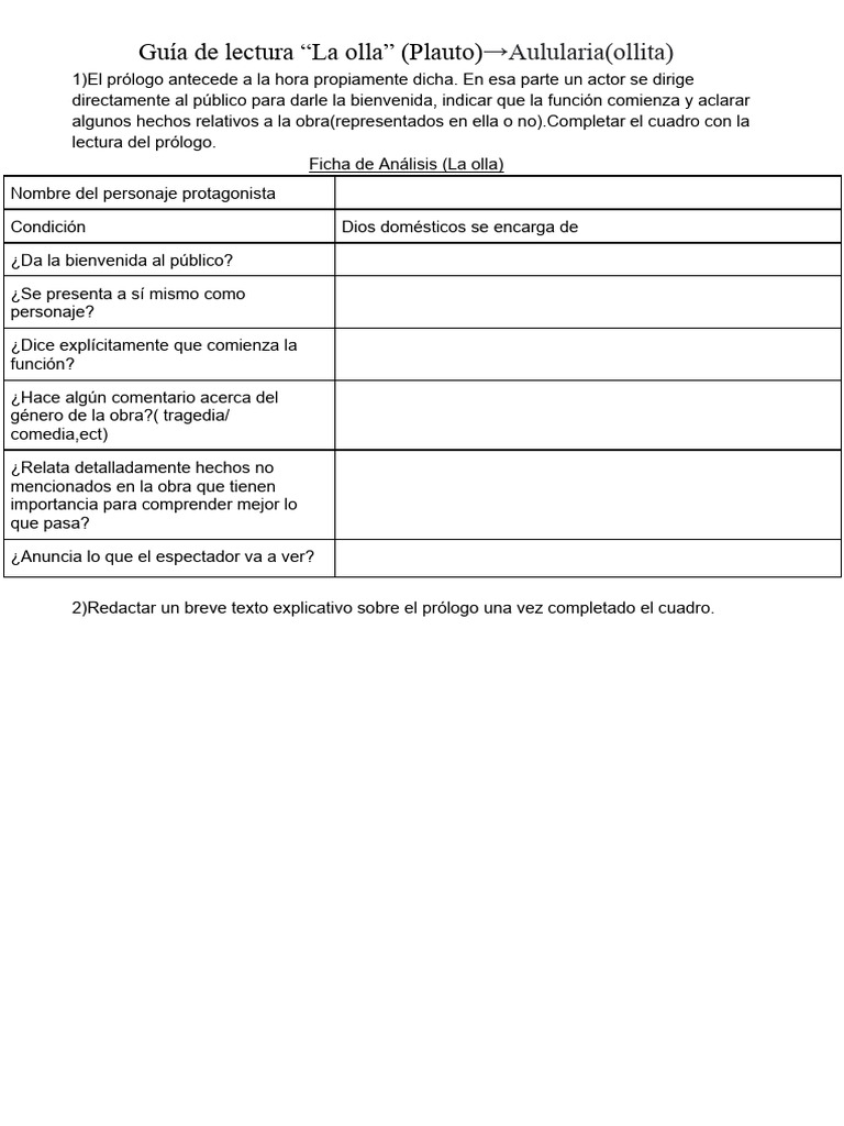 Guía de Lectura "La Olla" | PDF