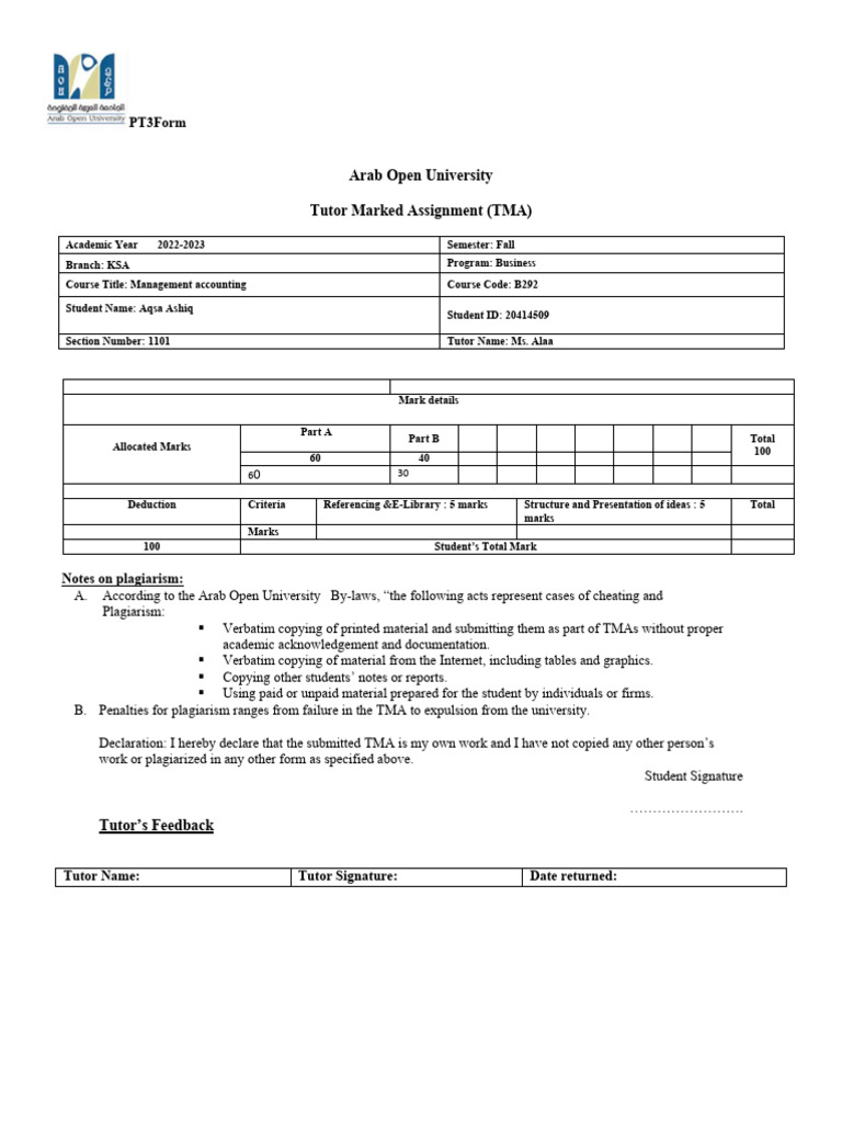 B292-TMA PT3 Form For Fall Semester 2022-2023-KSA | PDF | Economies ...