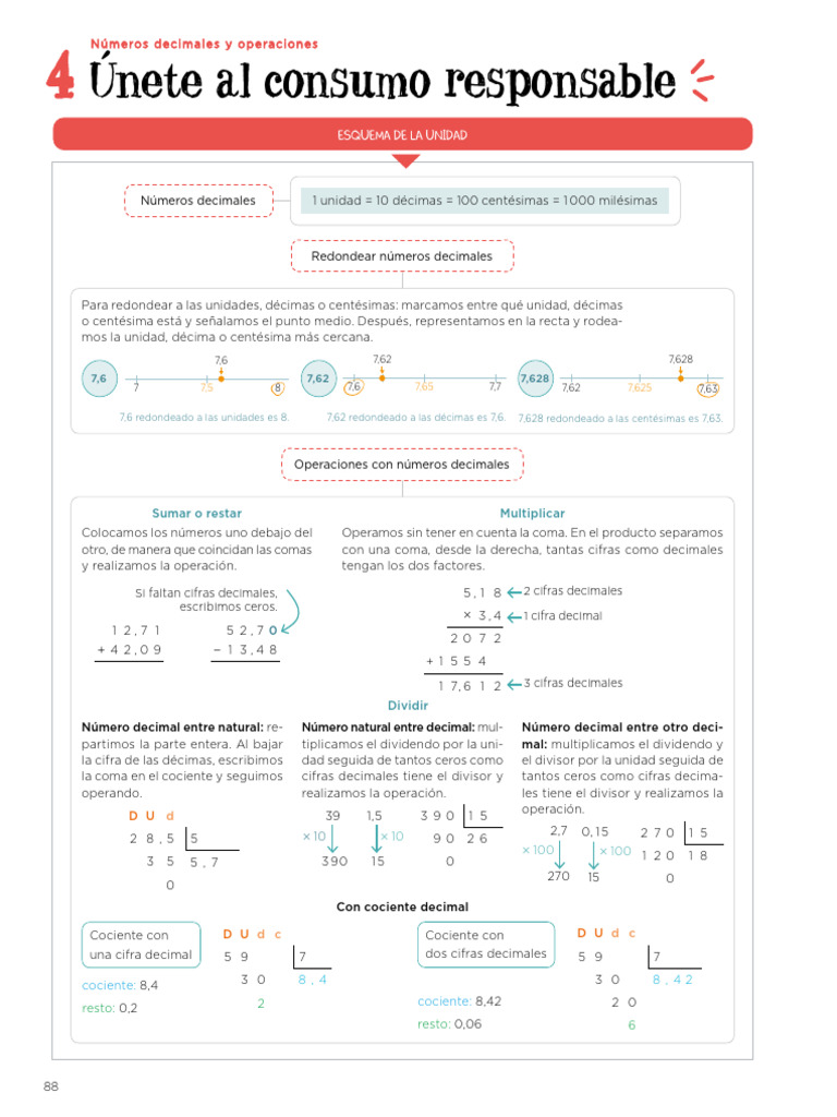 Tema 3 Mates Primaria | PDF | Decimal | División (Matemáticas)
