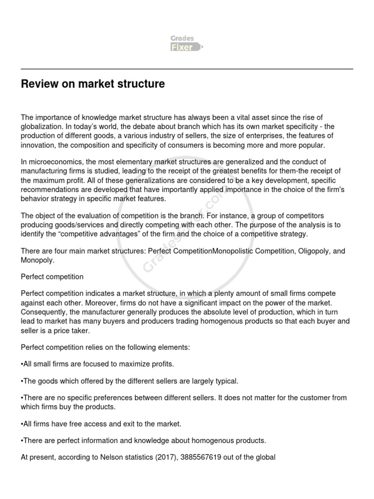 Review On Market Structure | PDF | Oligopoly | Monopoly