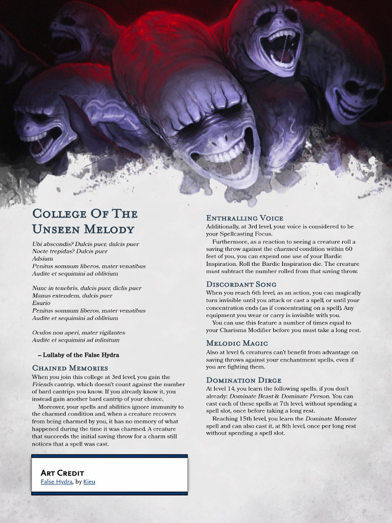 College of The Unseen Melody - Bard Subclass | PDF