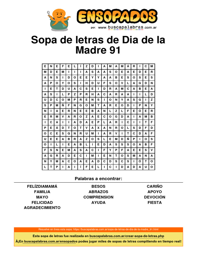Sopa de Letras de Dia de La Madre - 91 | PDF