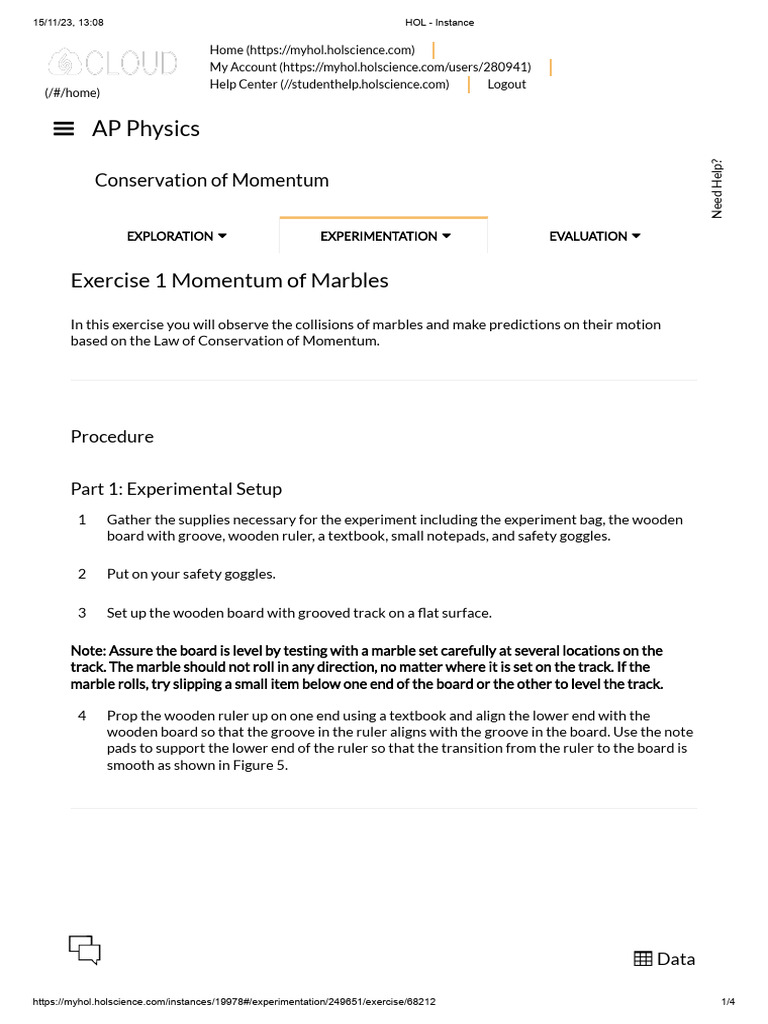HOL - Instance-Conservation of Momentum2 | PDF | Experiment | Momentum