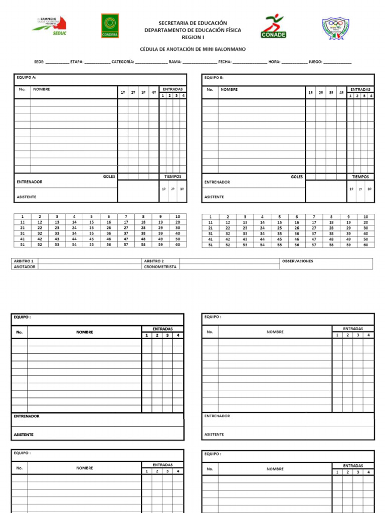 Hoja de Anotacion Handball | PDF