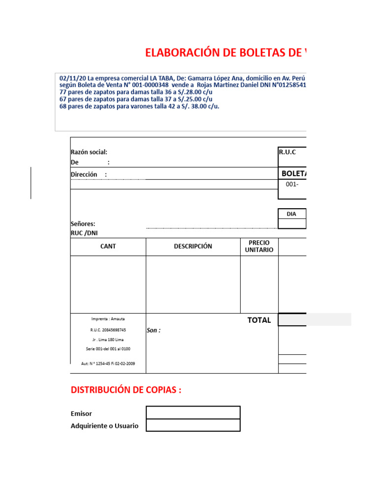 Ejemplos de Boletas de Venta | PDF