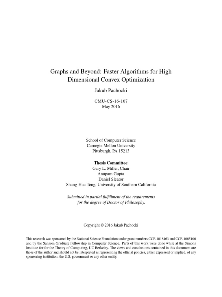 Graphs and Beyond - Faster Algorithms For High Dimensional Convex Optimization - Jakub Pachocki ...