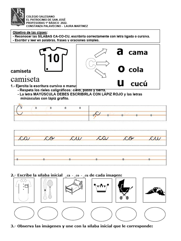 Ejercicios de Caligrafía y Sílabas Ca-Co-Cu | PDF | Escritura | Lingüística