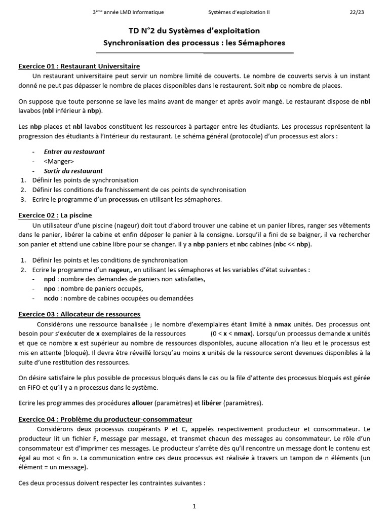 Synchronisation des Processus avec Sémaphores | PDF | Ingénierie des ...