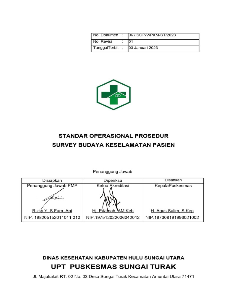 Sop Survey Budaya Keselamatan Pasien | PDF