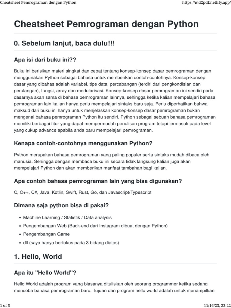 Cheatsheet Pemrograman Dengan Python | PDF