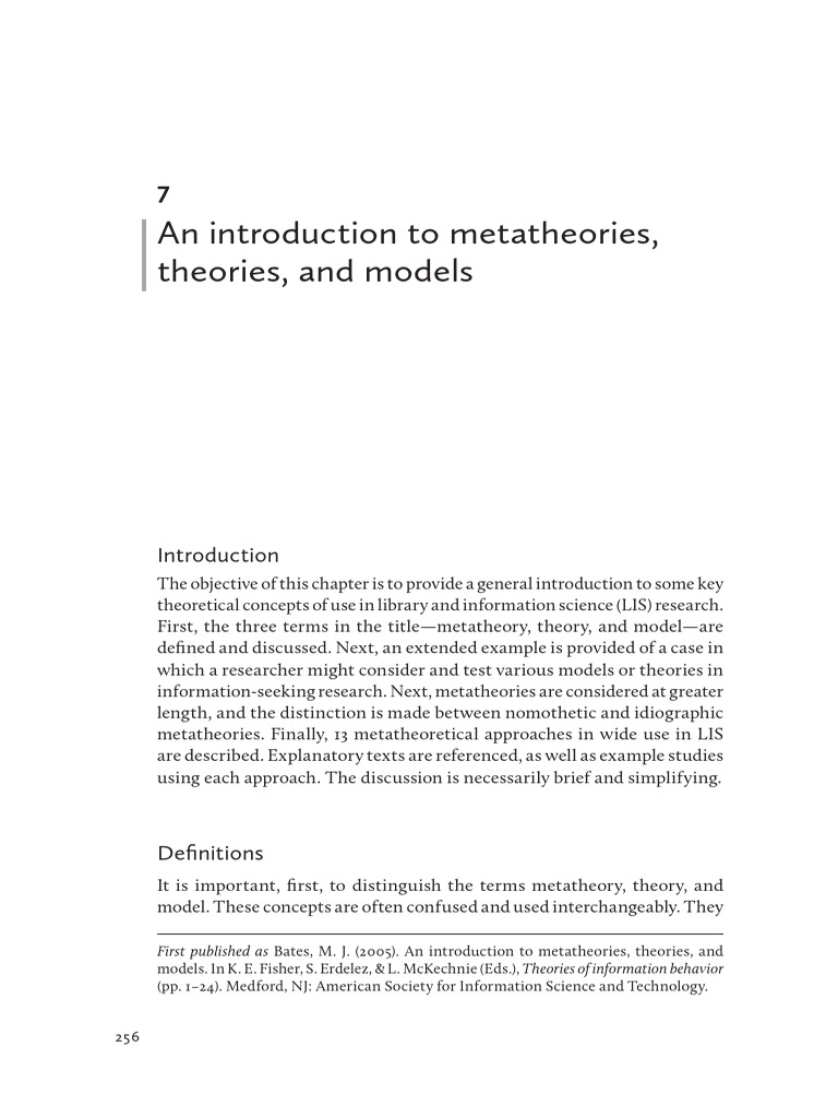 M.J. Bates - An Introduction To Metatheories, Theories, and Models ...