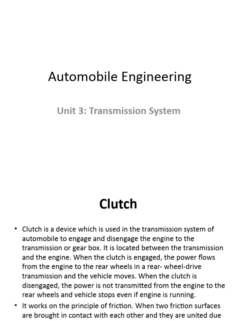 AE Unit 3 Transmission System | PDF | Clutch | Manual Transmission