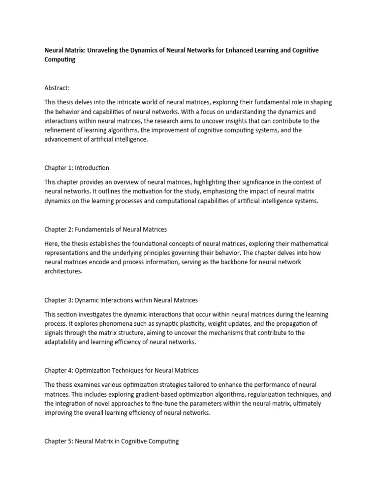 Dynamics of Neural Matrices in AI | PDF | Nervous System | Artificial ...