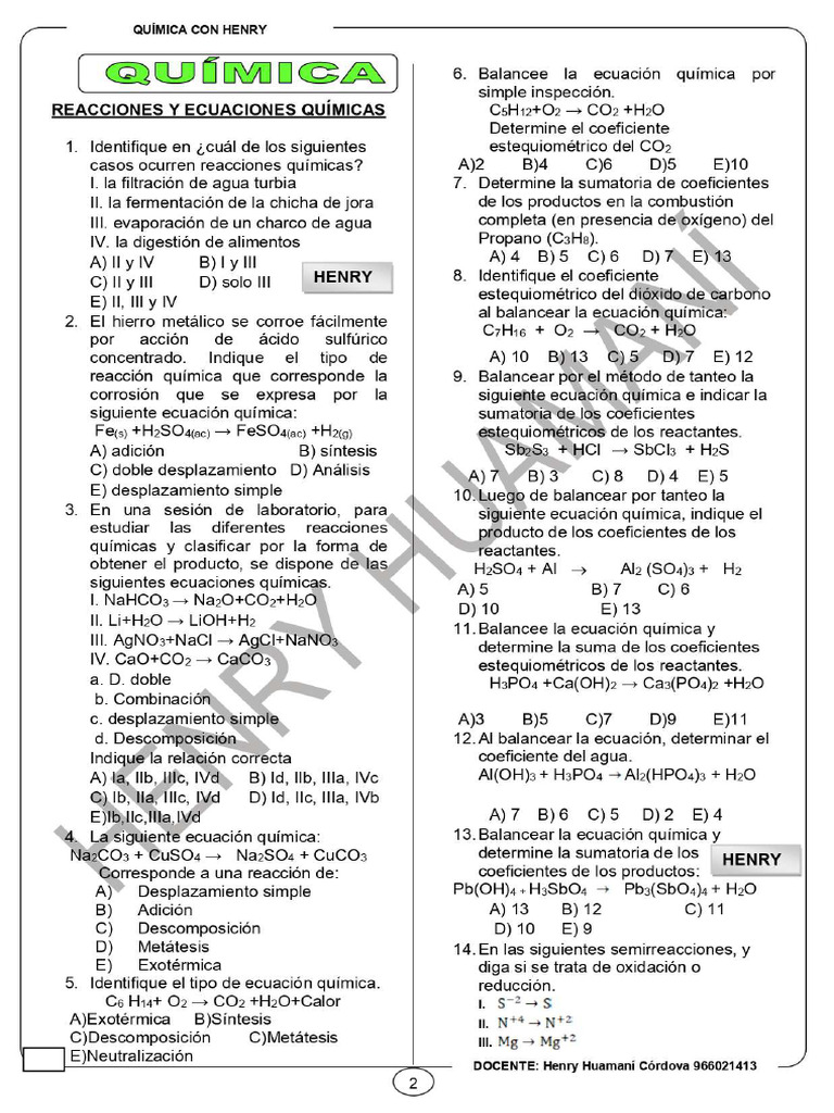 Reacciones Químicas Henry 5 | PDF