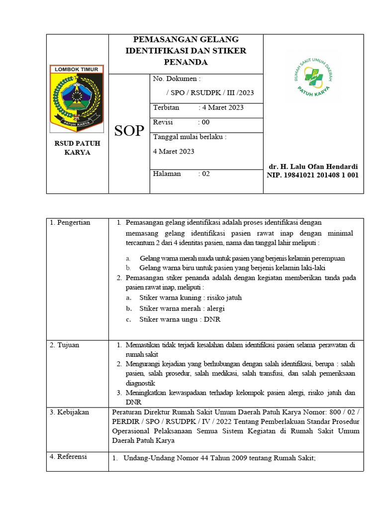 Revisi Sop Pemasangan Identitas Pasien | PDF