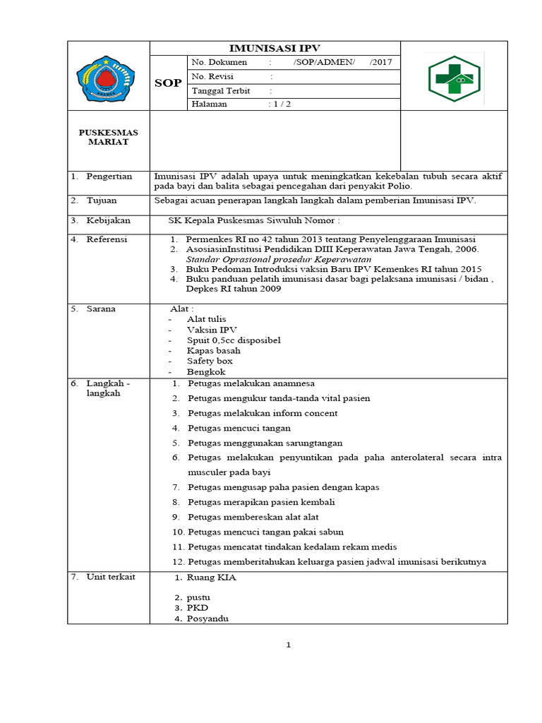 Sop Imunisasi Ipv | PDF