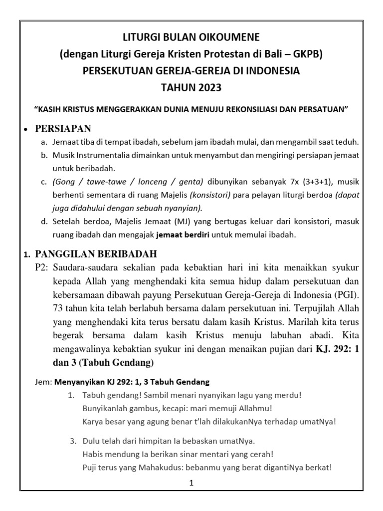 Tata Ibadah Oikumene 2023 | PDF