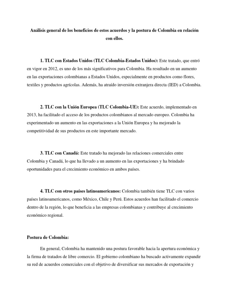 Ensayo Acuerdos Comerciaññe | PDF | Tratado de Libre Comercio Norteamericano | Colombia