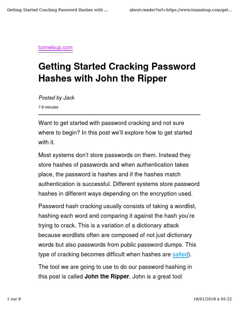 Getting Started Cracking Password Hashes With John The Ripper | PDF ...