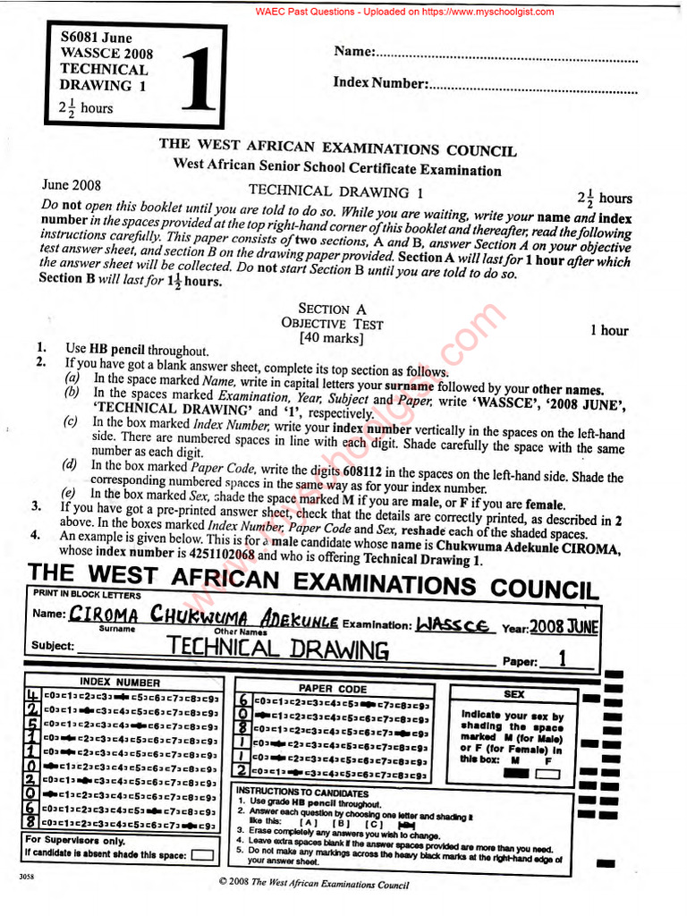 Waec Technical Drawing June 2008 Paper1 | PDF