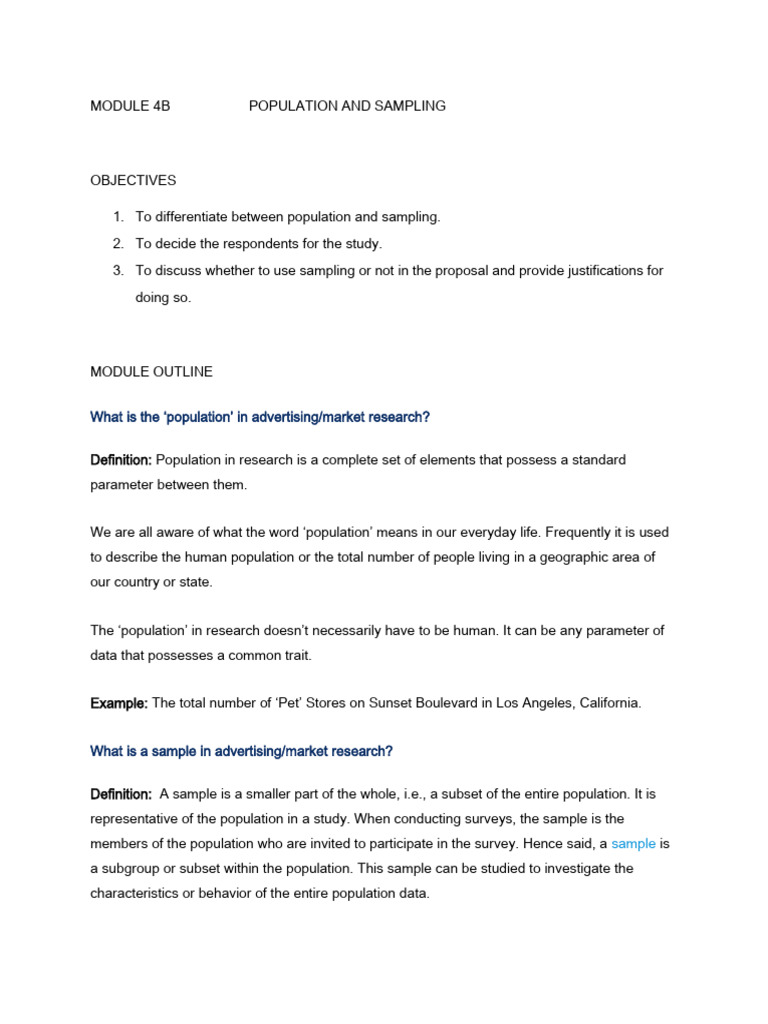 Module 4B Population and Sampling | PDF | Sampling (Statistics ... Module 4B Population and Sampling | PDF | Sampling (Statistics ...