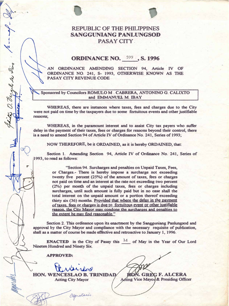 Pasay City Tax Penalty Amendment 1996 | PDF | Taxes | Fee