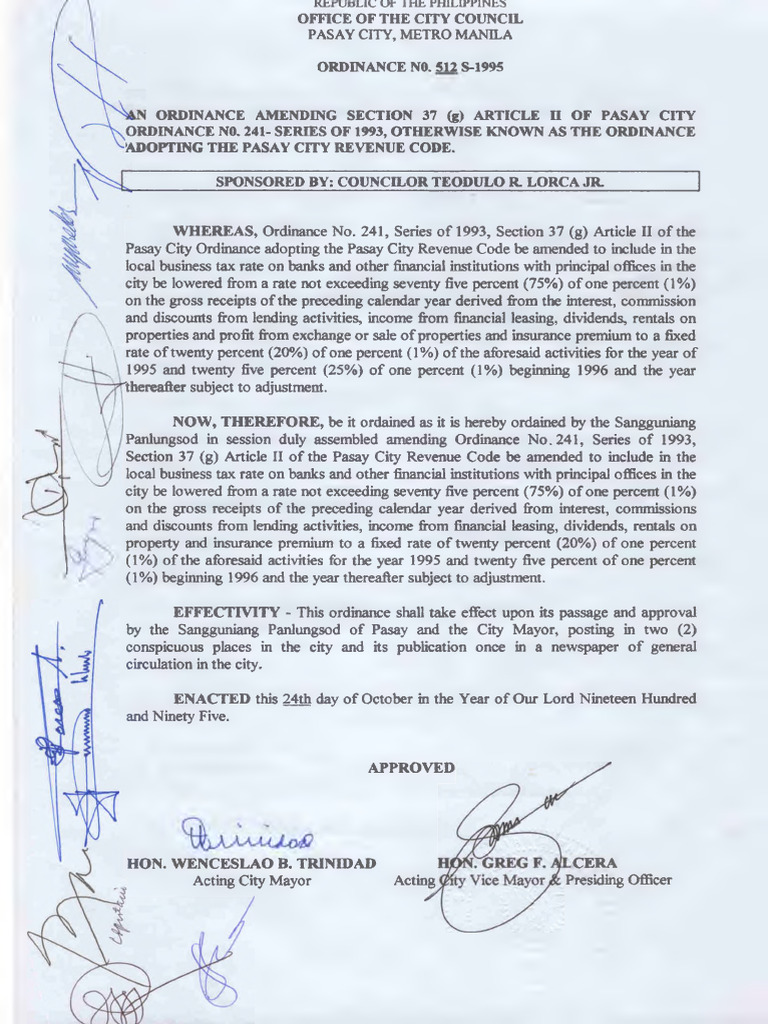 An Ordinance Amending Section 37 (G) Article Ii of Pasay City Ordinance ... An Ordinance Amending Section 37 (G) Article Ii of Pasay City Ordinance ...
