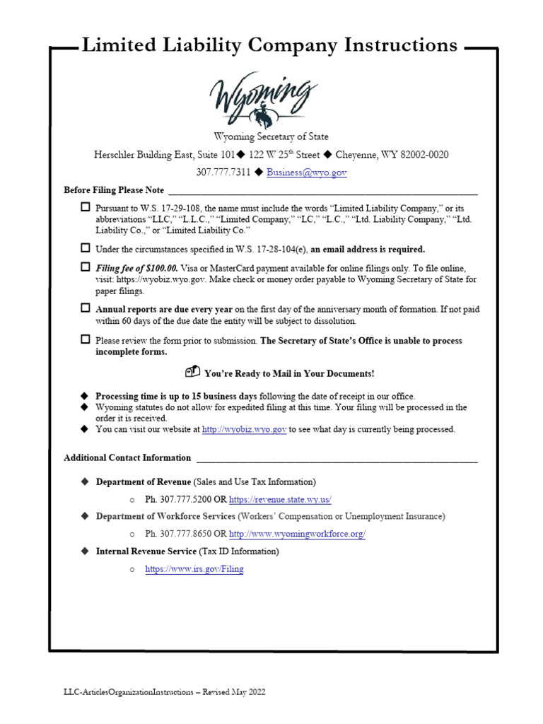 Wyoming LLC Articles of Organization Guide | PDF | Registered Agent ...