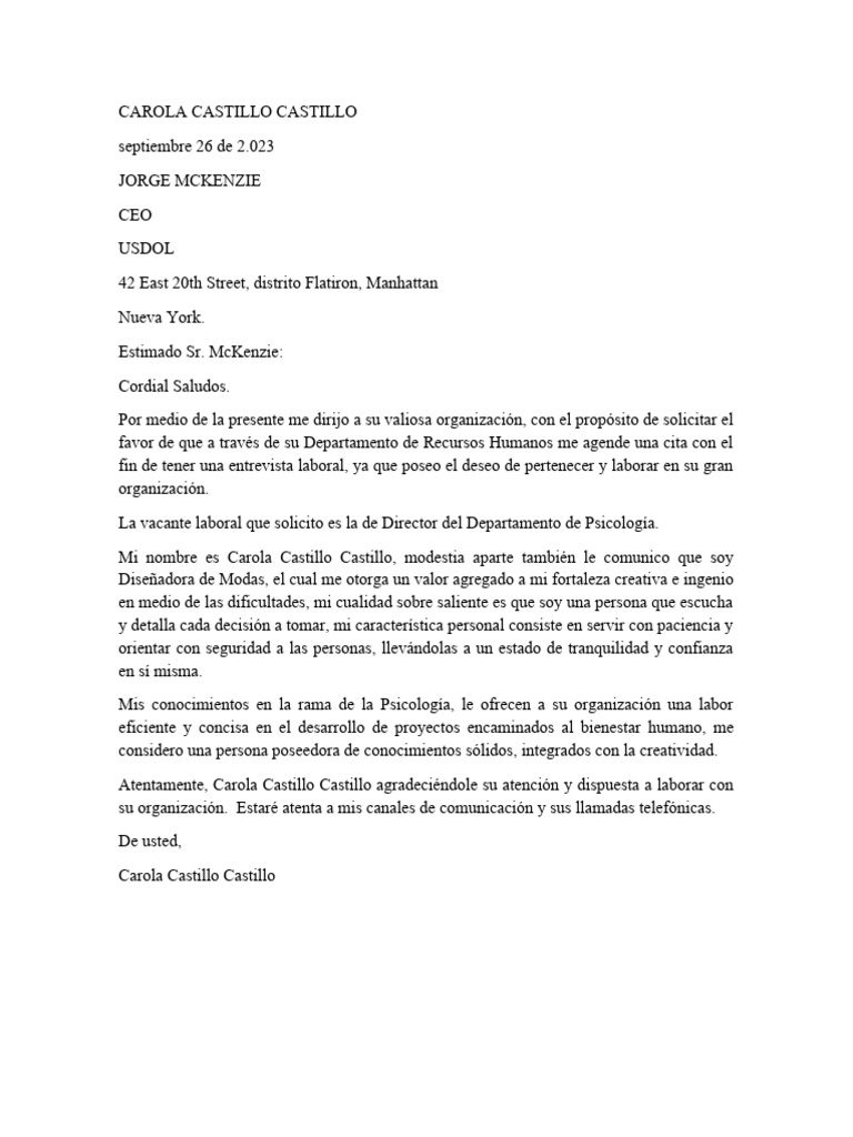 Carta Solicitud de Empleo Ingles B1 | PDF | Relaciones personales ...