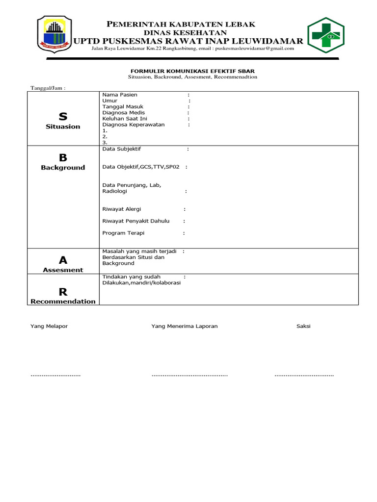 Form Komukiasi Efektif, SBAR | PDF