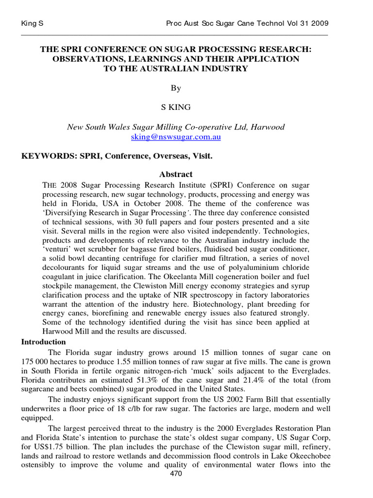 SPRI Conference Insights for Australian Sugar Industry | PDF | Sugarcane | Heat Exchanger