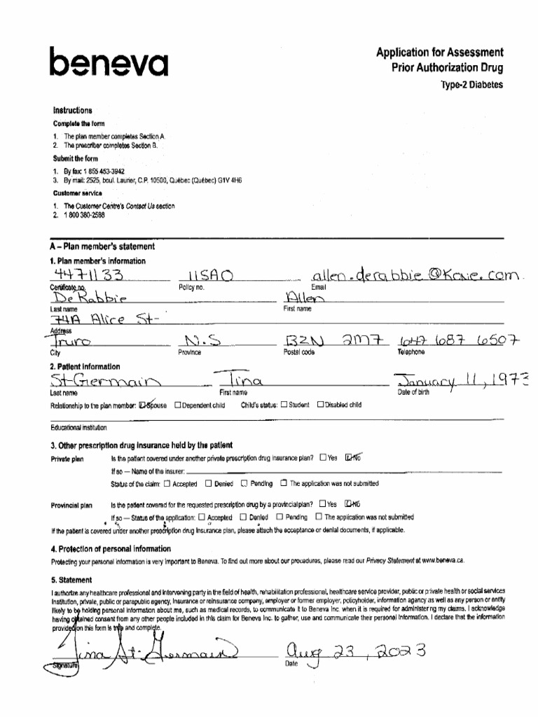 2023-Aug-31 Insurance Form Completed Med Authorization | PDF