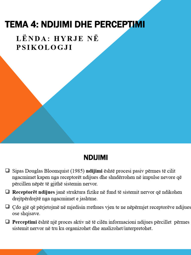 Leksion 'Ndijimi Dhe Perceptimi' | PDF