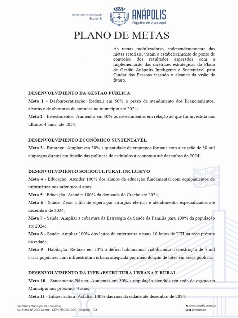Plano de Metas | PDF
