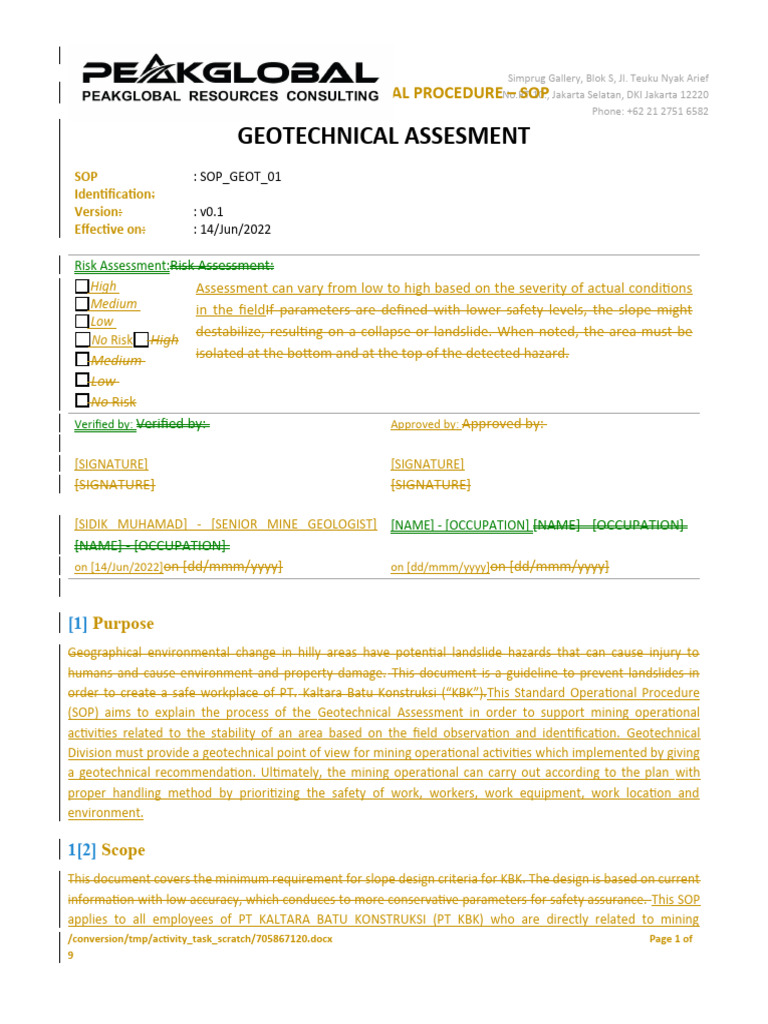 SOP - GEOT - 01 v0.1 GEOTECHNICAL ASSESSMENT | PDF | Geotechnical ...